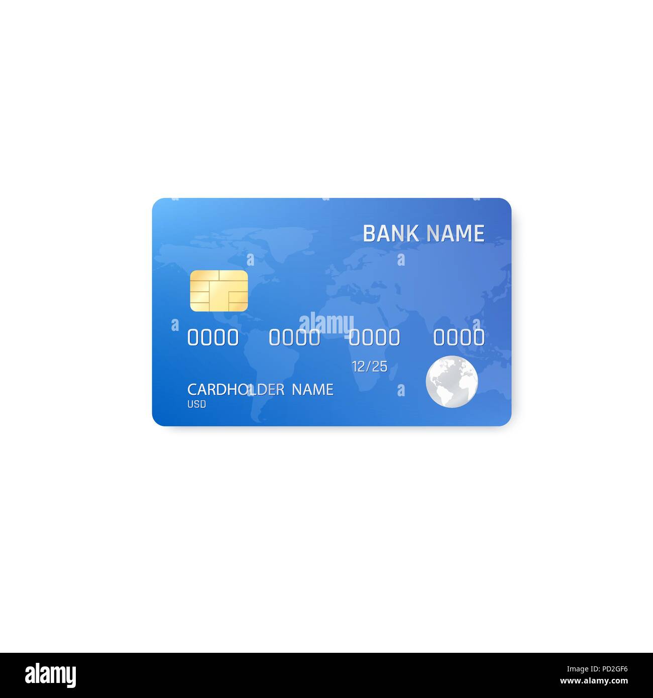 Realistic credit card template. Plastic blue credit card with chip and ...