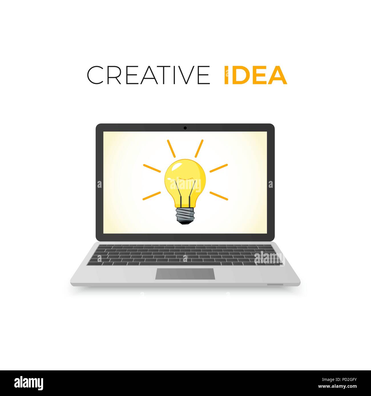 Creative Idea Concept. Business solution. Lamp on laptop screen. Vector ...