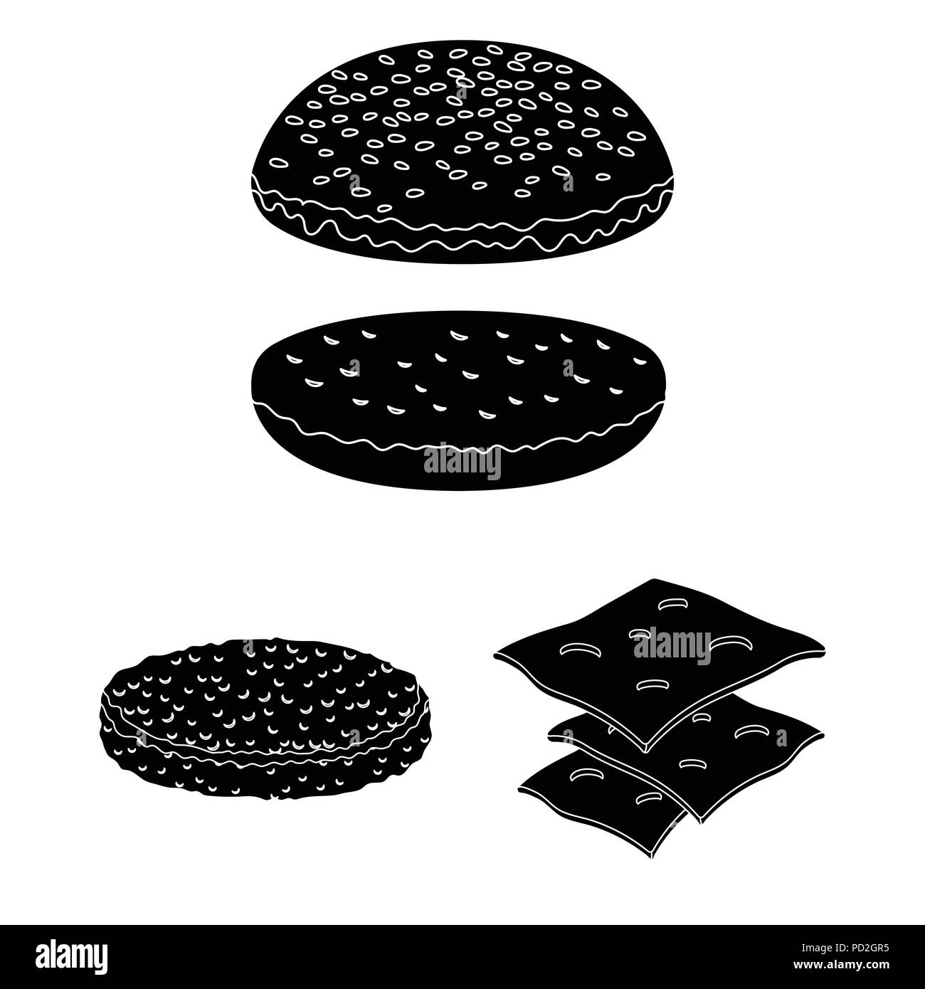 Burger and ingredients black icons in set collection for design. Burger ...
