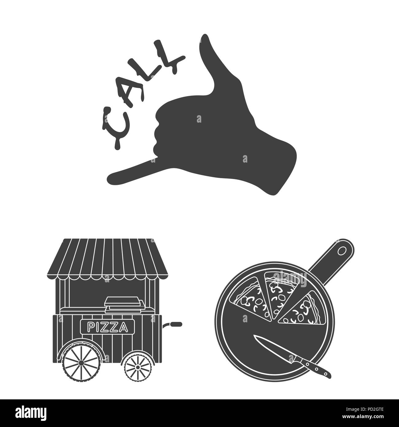 Pizza and pizzeria black icons in set collection for design. Staff and ...