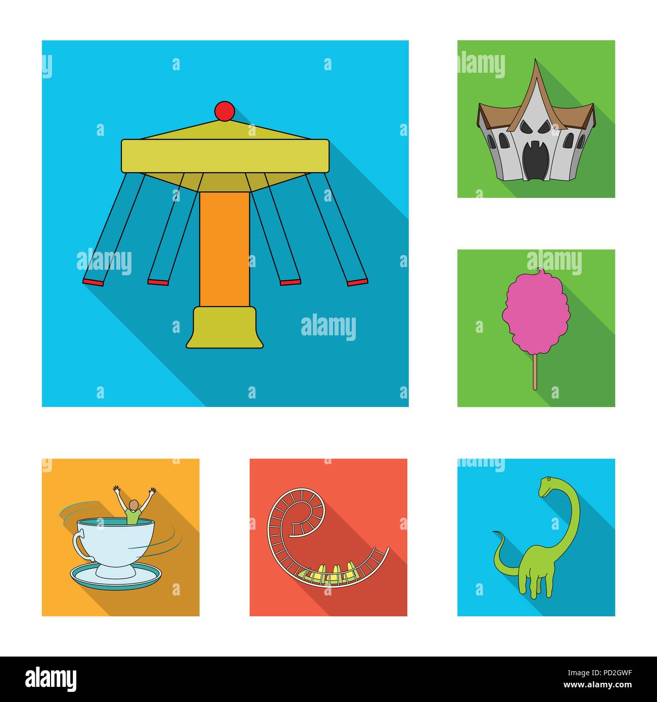 Amusement park flat icons in set collection for design. Equipment and attractions vector symbol ...