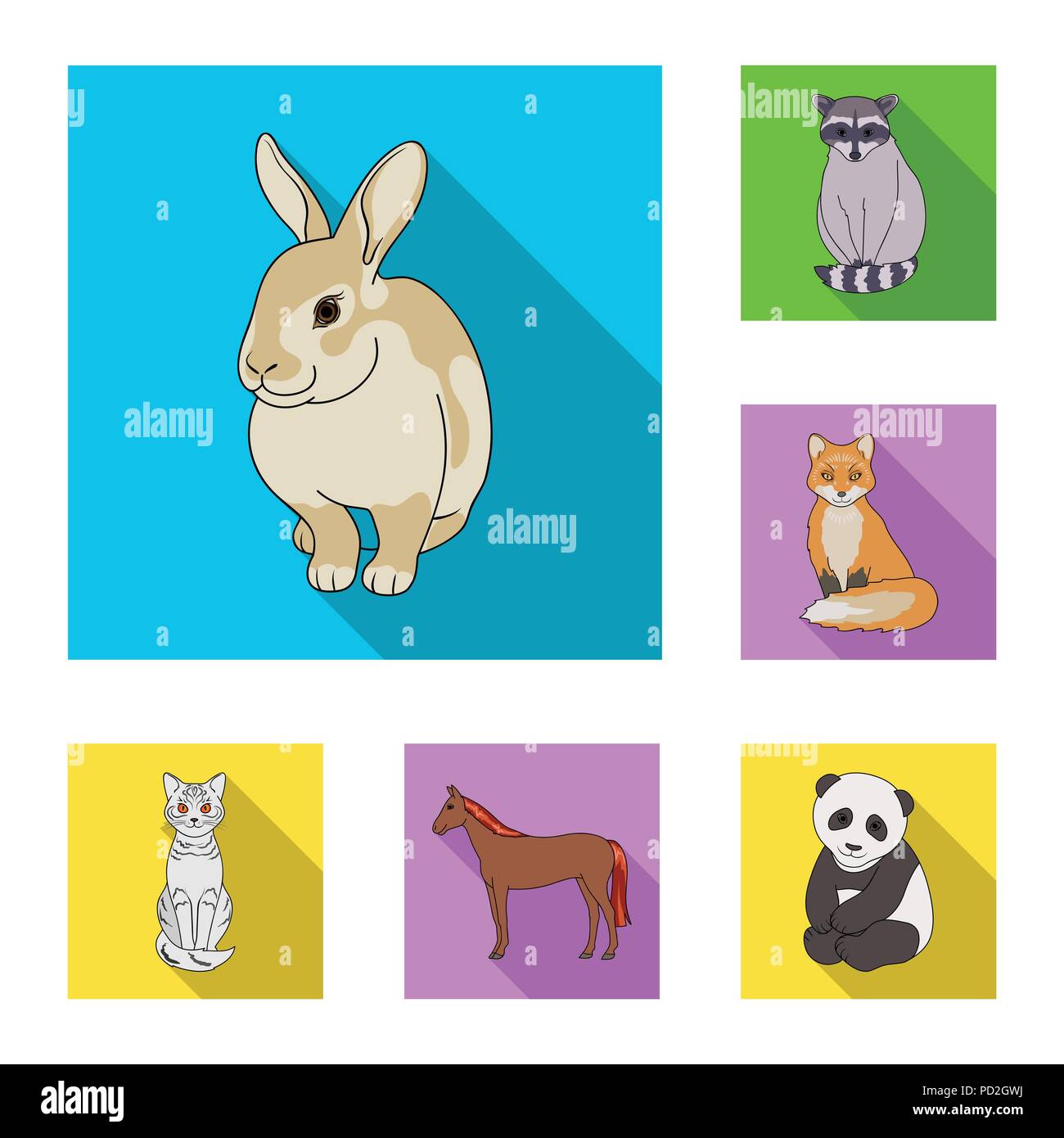 Realistic animals flat icons in set collection for design. Wild and ...