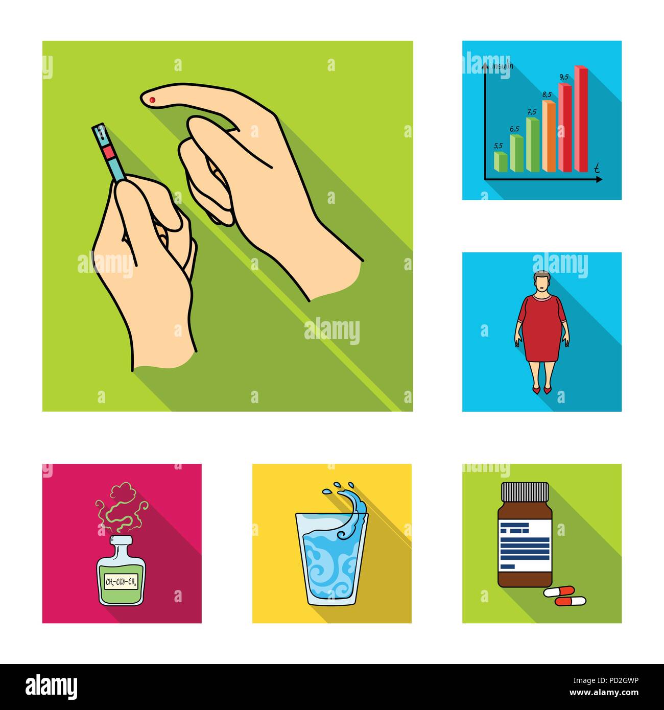 Diabetes Flat Icons In Set Collection For Design Treatment Of Diabetes