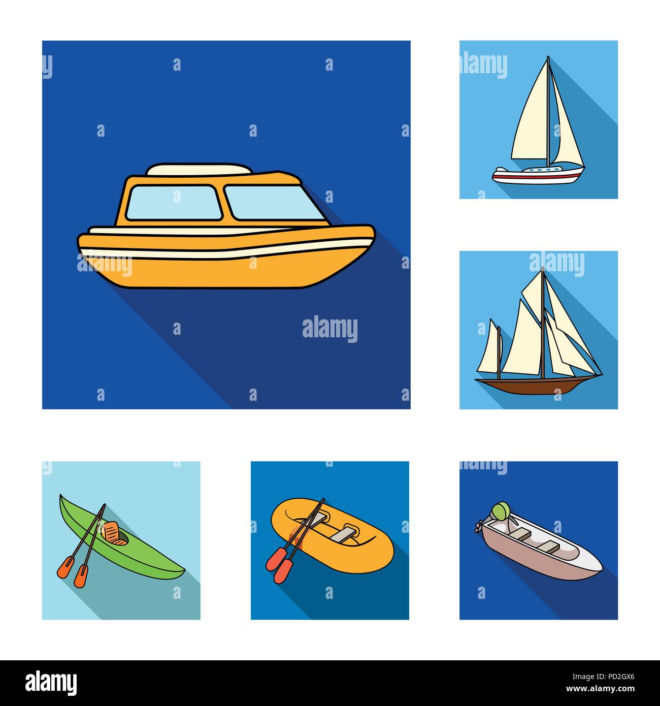 Water and sea transport flat icons in set collection for design. A ...