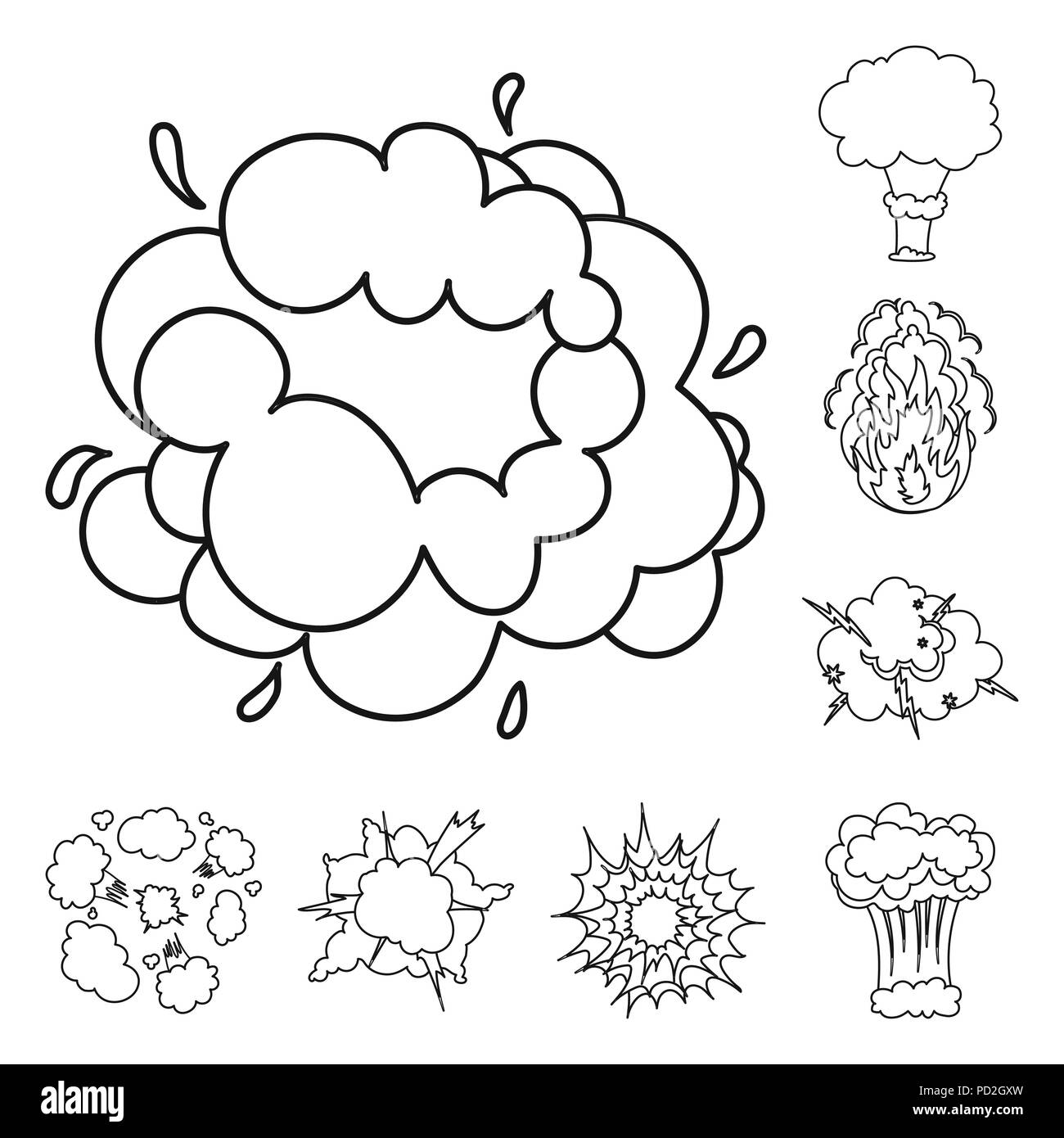 Different explosions outline icons in set collection for design.Flash ...