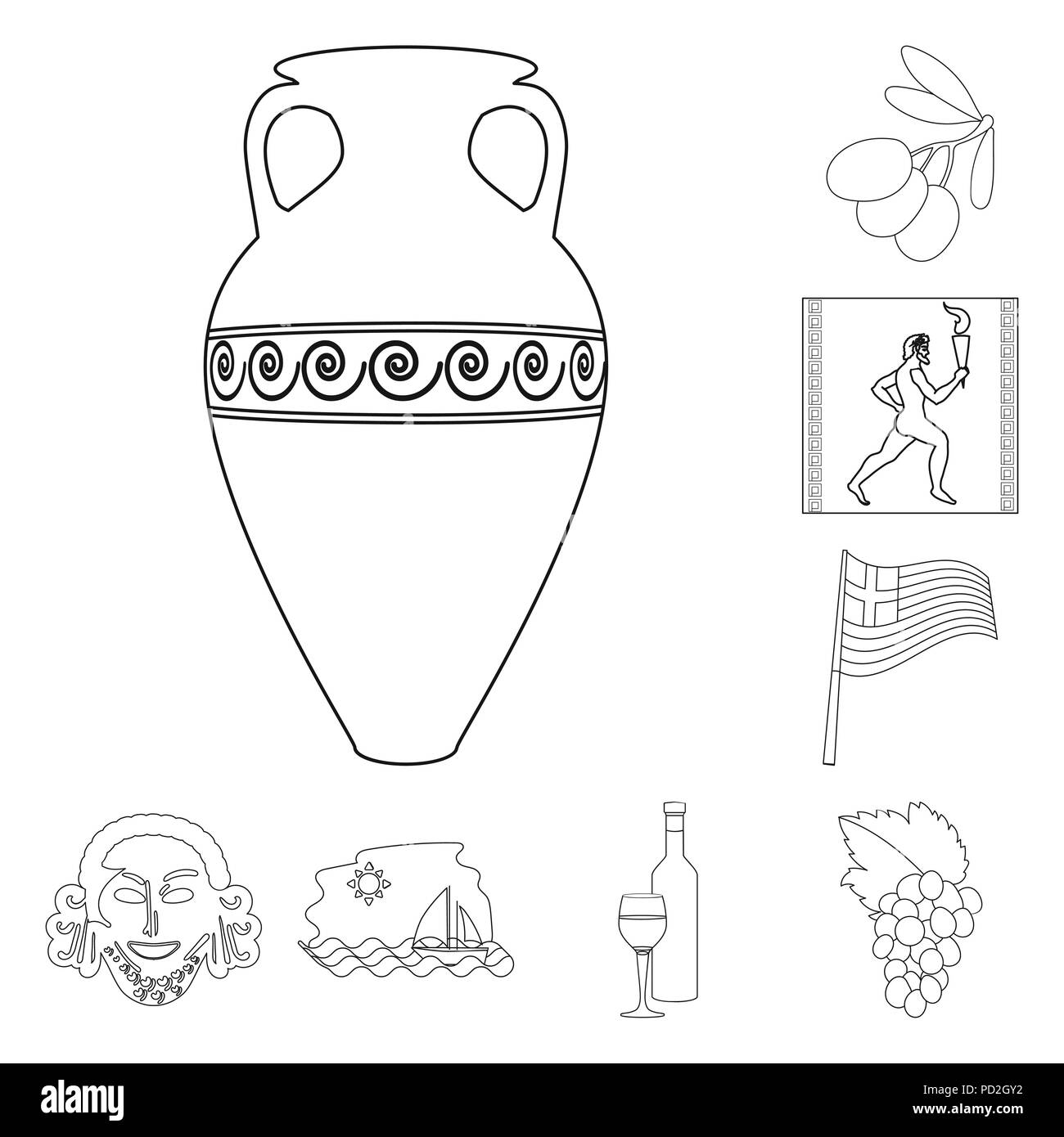 Country Greece outline icons in set collection for design.Greece and ...