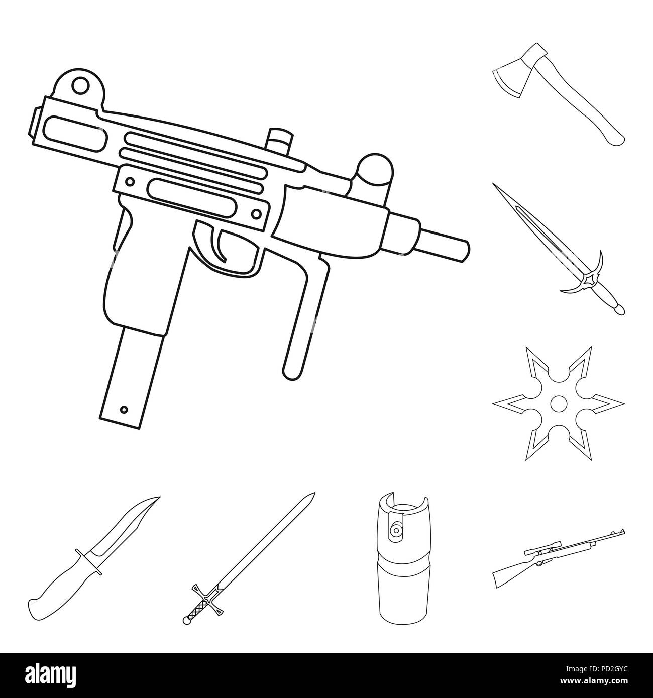 Types of weapons outline icons in set collection for design.Firearms ...