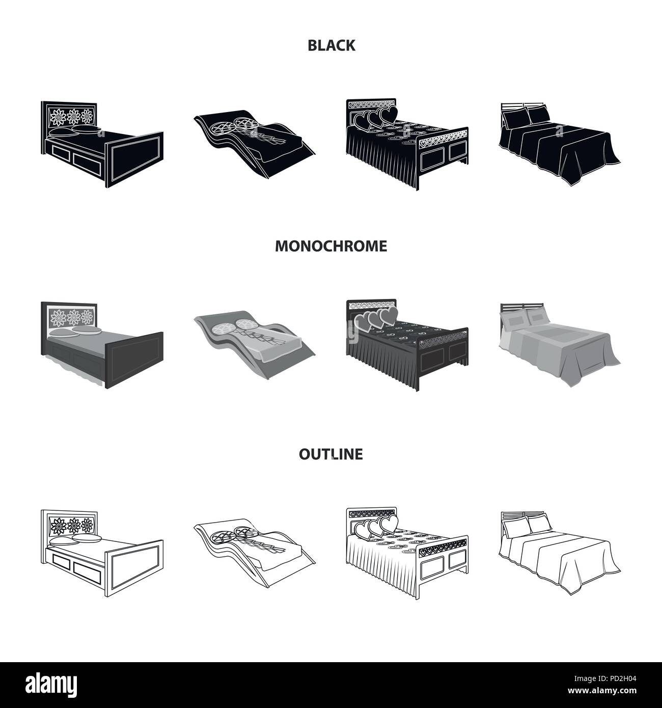 Different beds black,monochrome,outline icons in set collection for ...