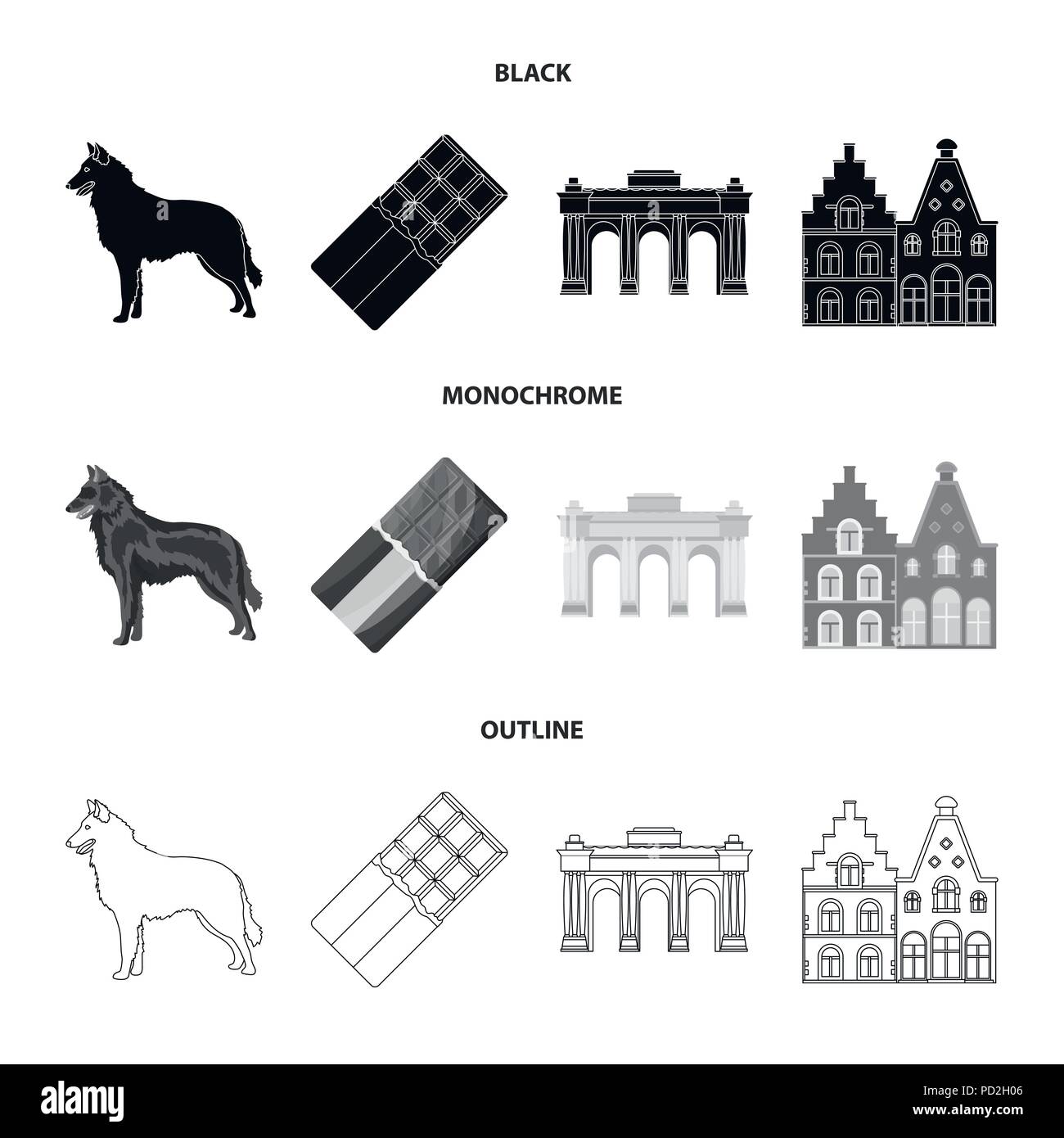 Chocolate, cathedral and other symbols of the country.Belgium set ...