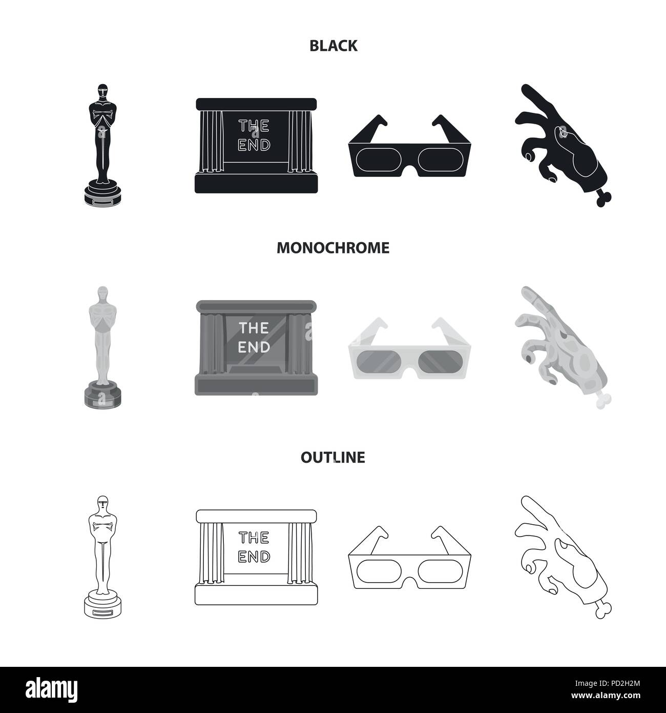 Award Oscar, movie screen, 3D glasses. Films and film set collection ...
