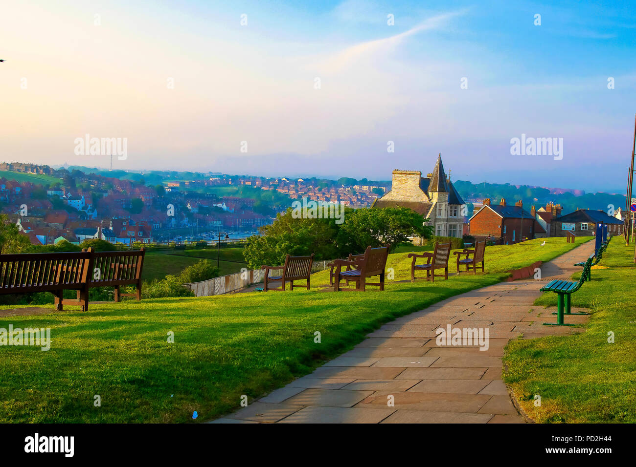 Whitby from Cliffe tops at Dawn Stock Photo - Alamy
