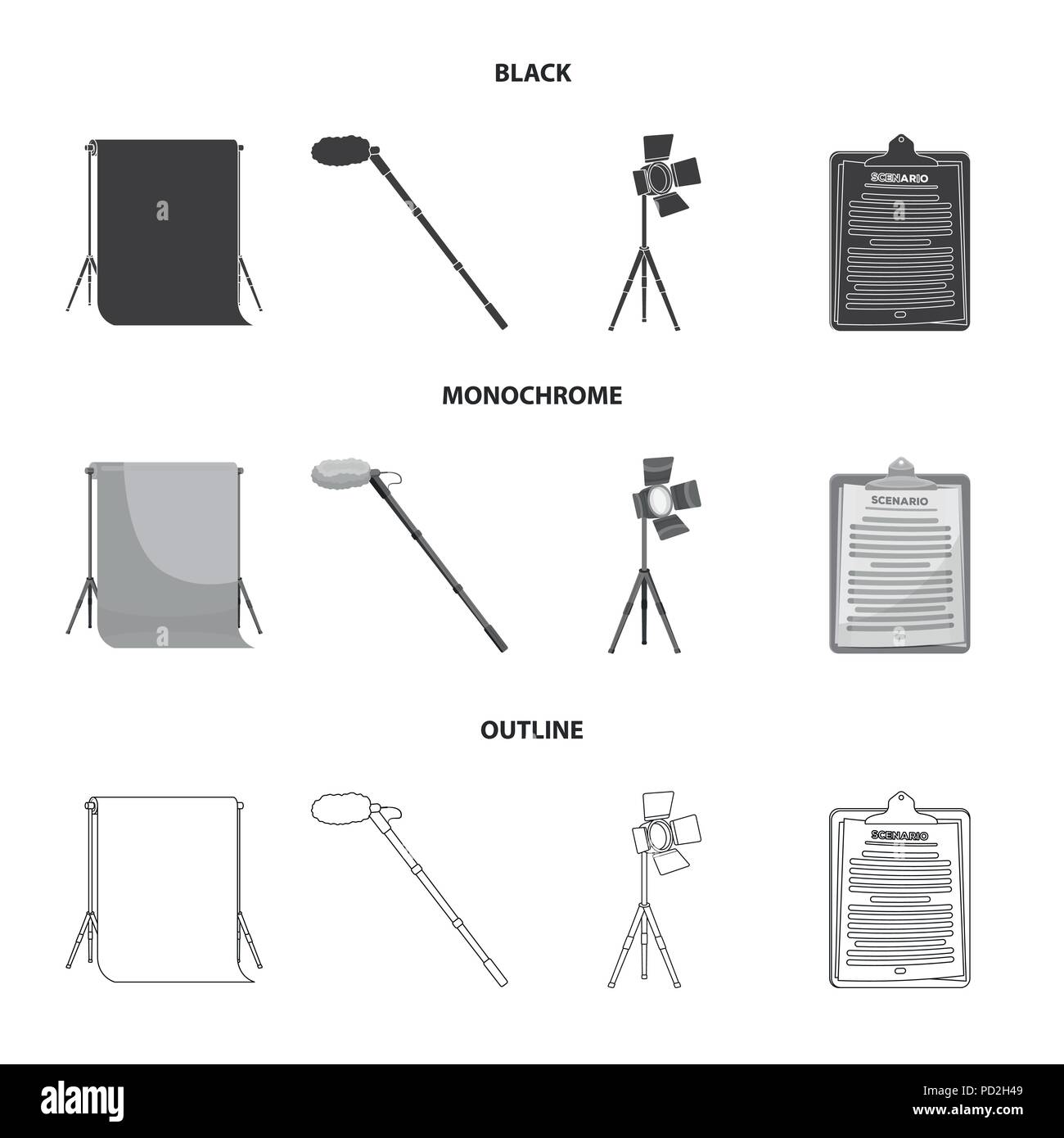 Hromakey, script and other equipment. Making movies set collection ...