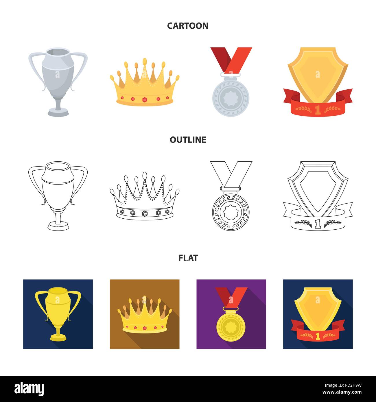 A silver cup, a gold crown with diamonds, a medal of the laureate, a ...
