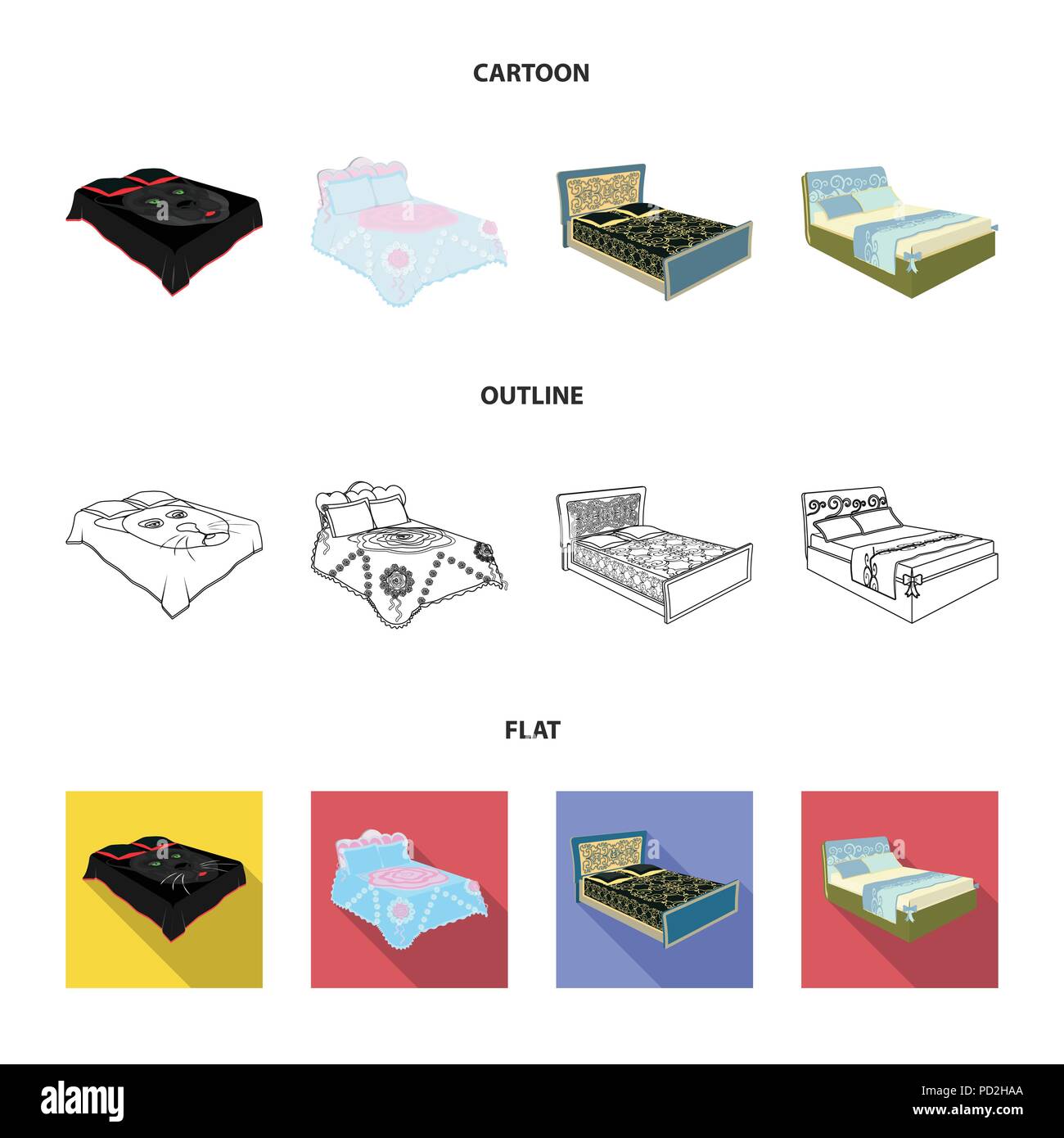 Different beds cartoon,outline,flat icons in set collection for design ...