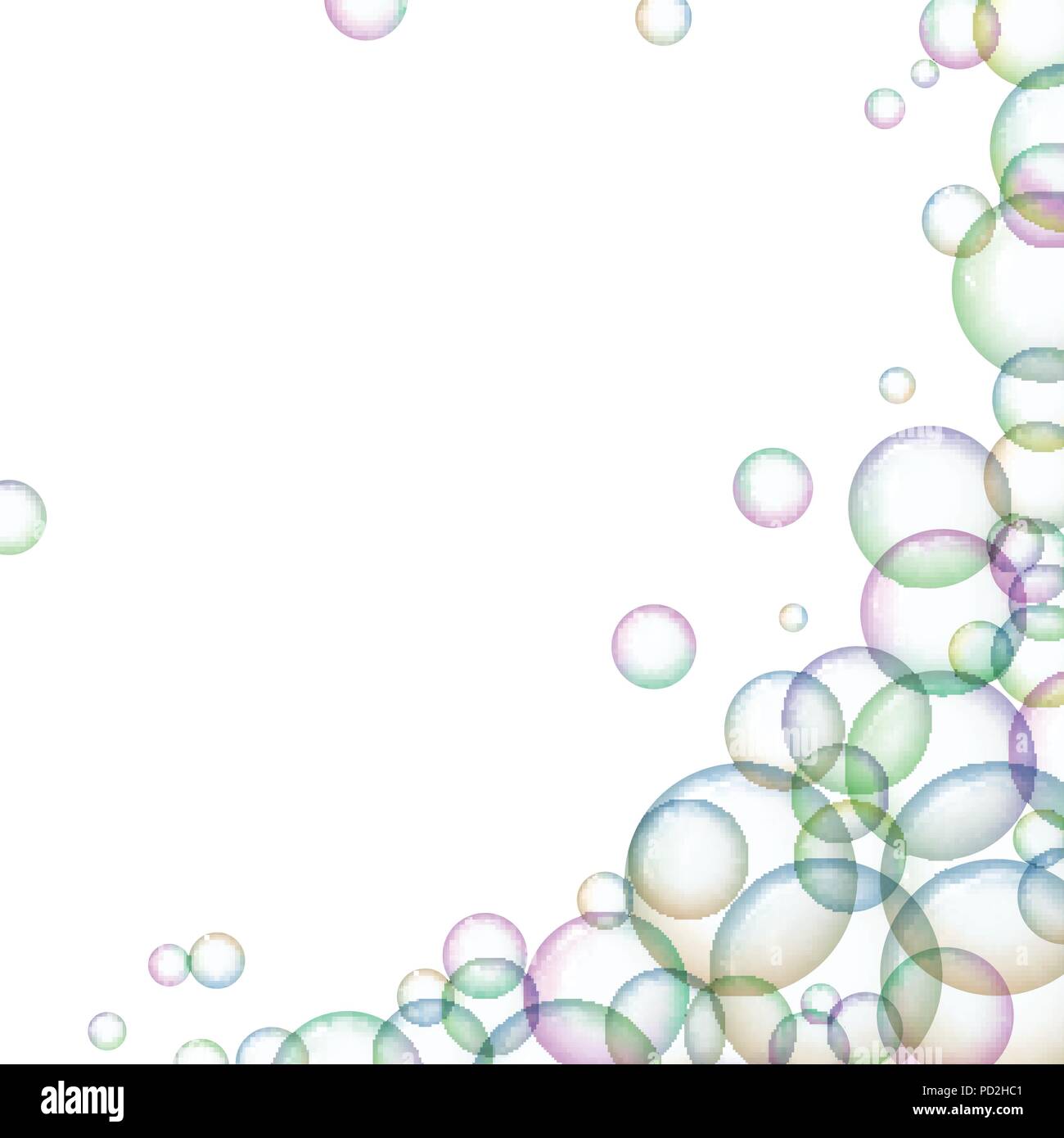 Frame with multicolored soap bubbles. Shiny balls with glare. Vector ...