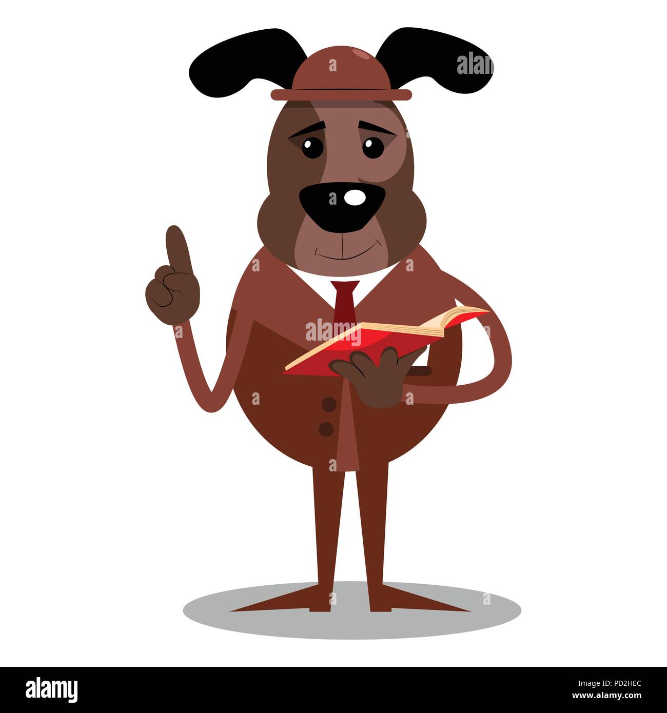 Cartoon illustrated business dog reading a red book and making a point ...