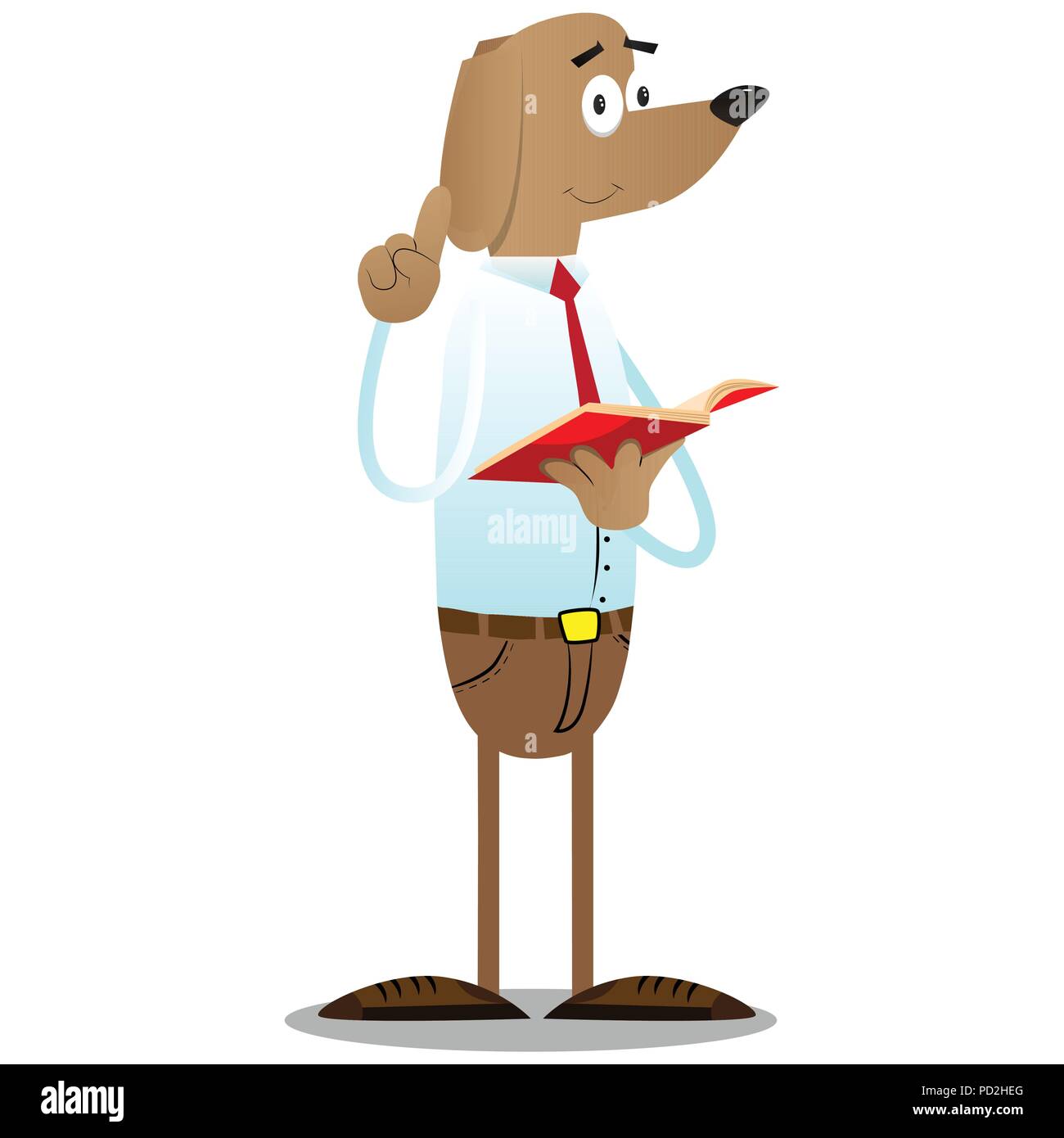 Cartoon illustrated business dog reading a red book and making a point ...