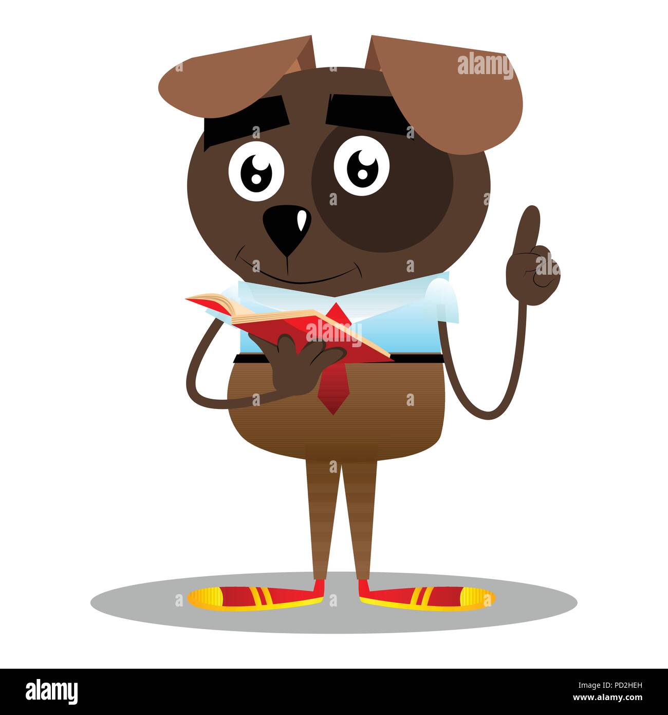 Cartoon illustrated business dog reading a red book and making a point ...