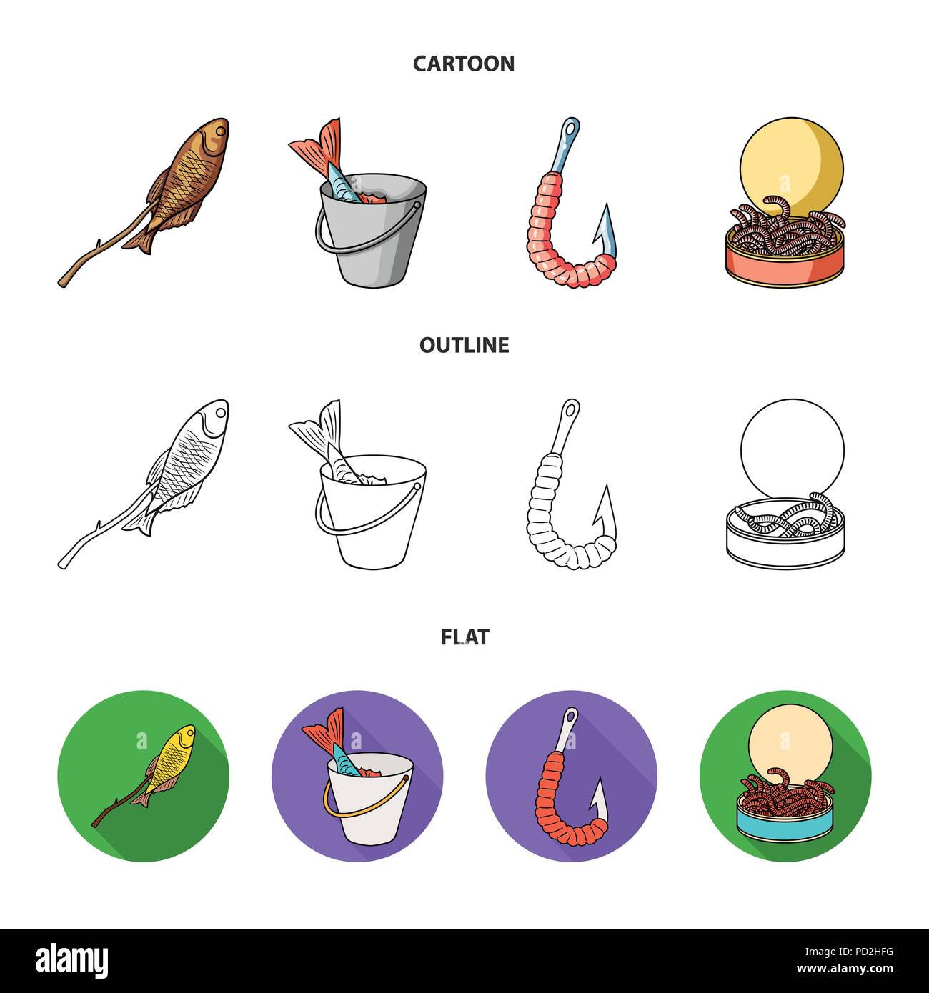 Fishing, fish, shish kebab .Fishing set collection icons in cartoon ...