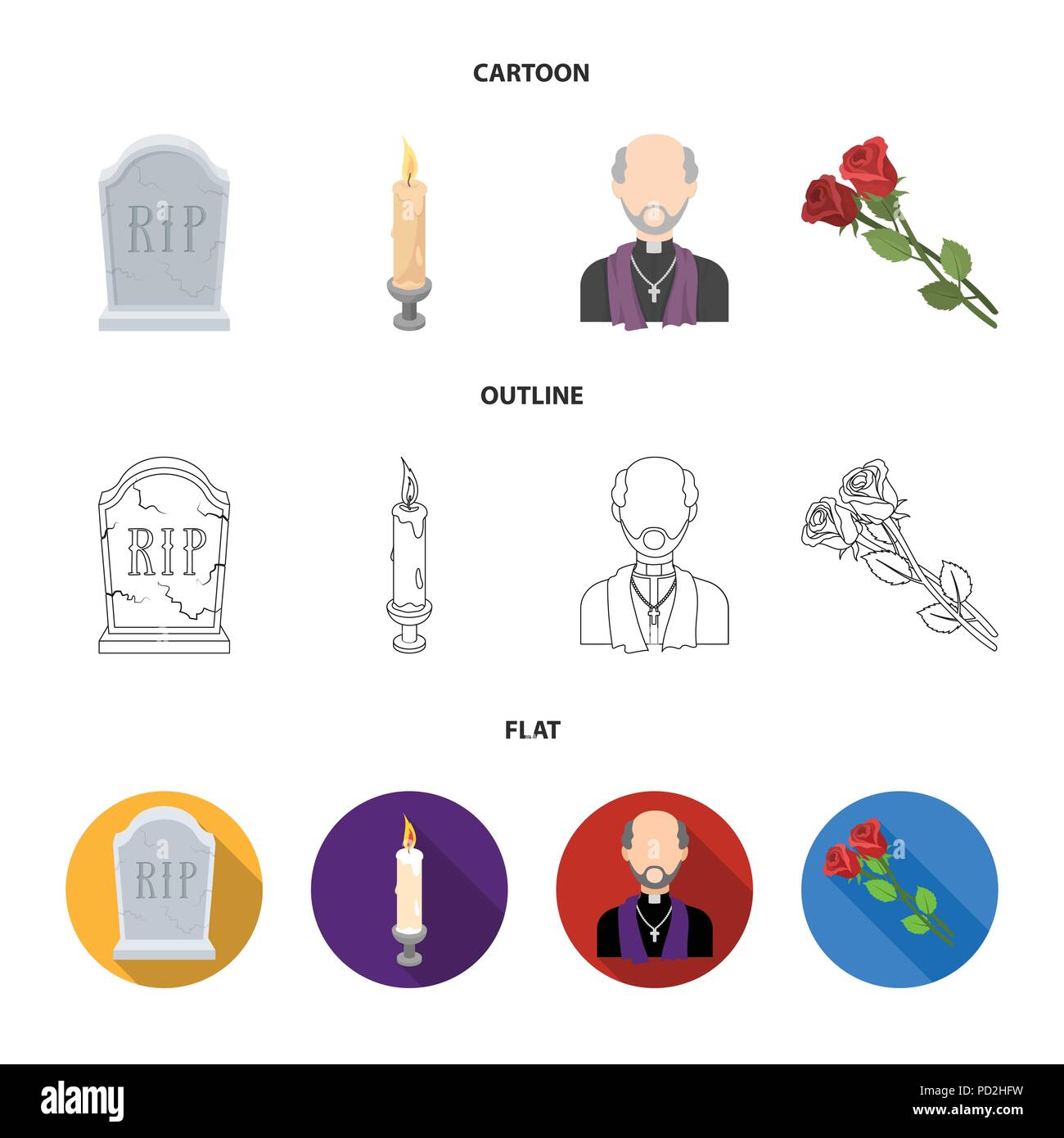 A granite tombstone with an inscription, a mourning candle, a pasteur ...