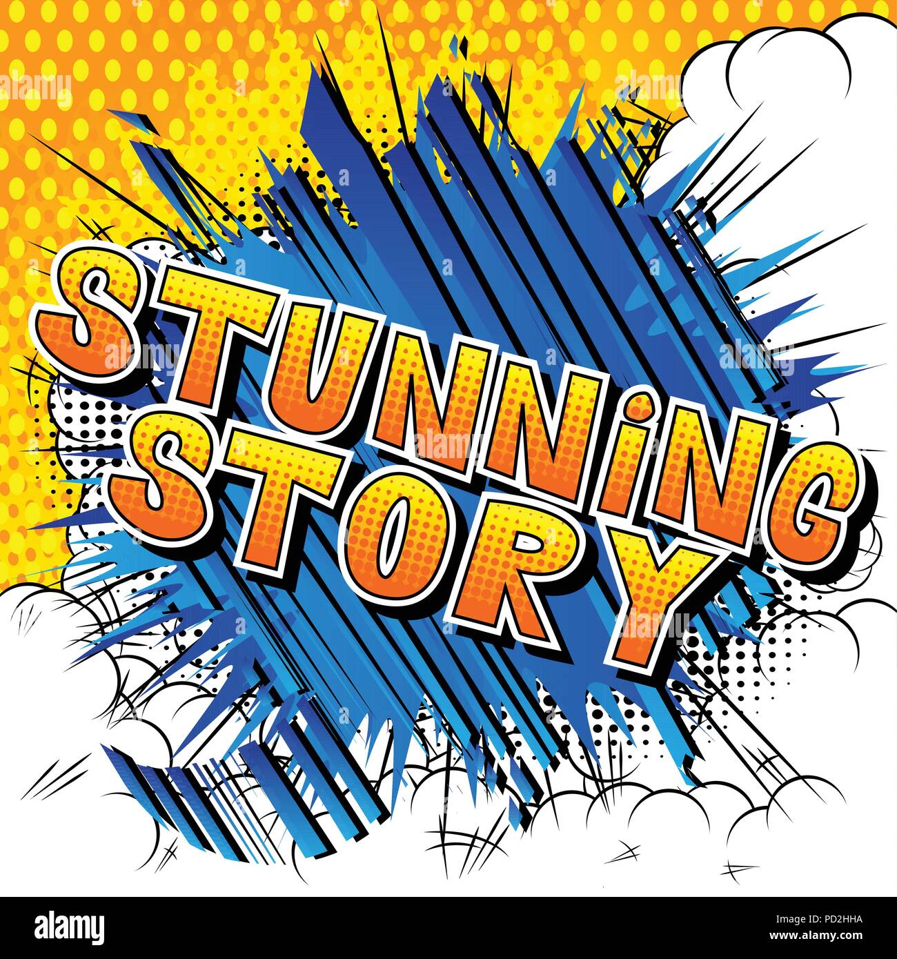 Stunning Story - Comic book style word on abstract background Stock ...