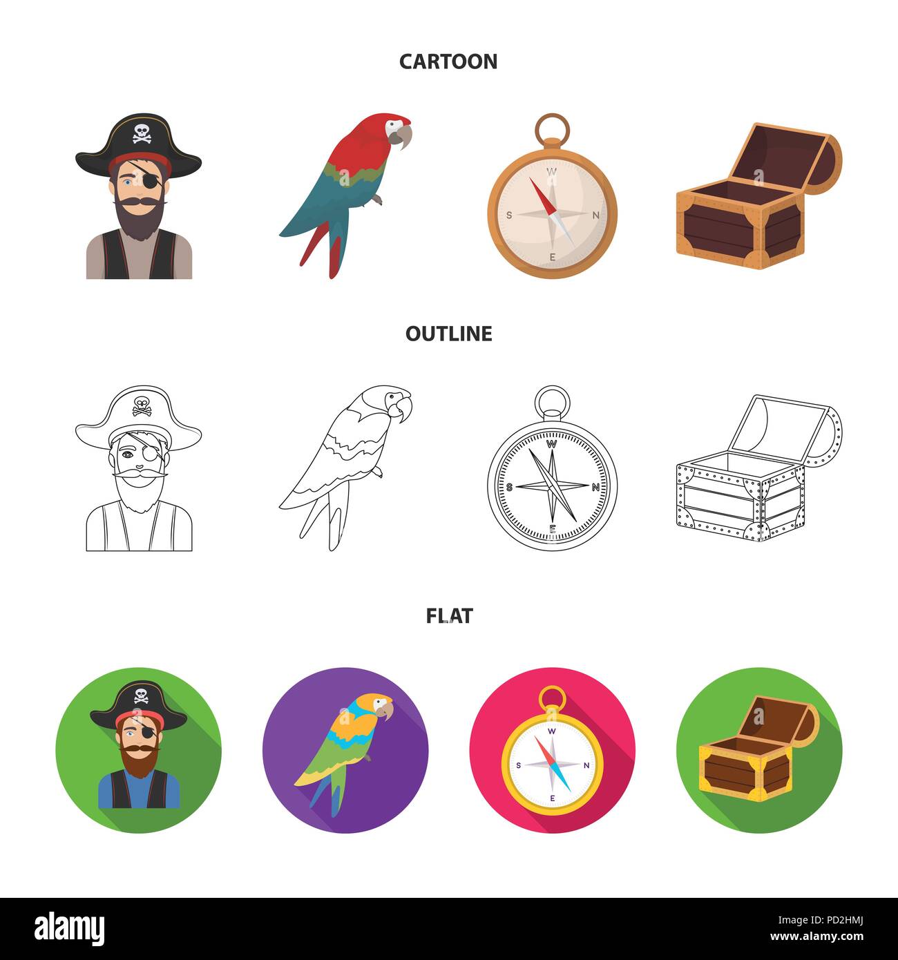 Pirate, bandit, hat, bandage .Pirates set collection icons in cartoon ...