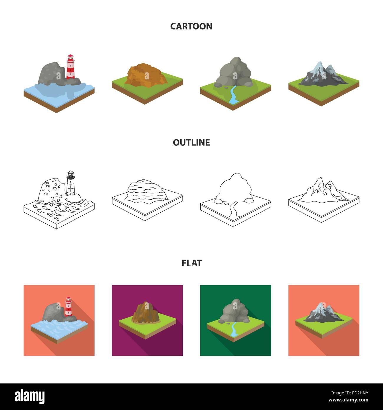 Mountains, rocks and landscape. Relief and mountains set collection ...