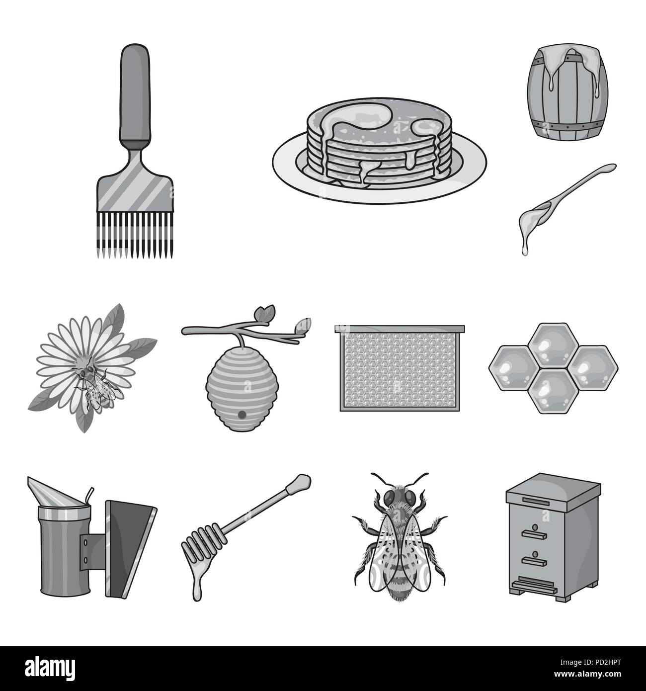 Apiary and beekeeping monochrome icons in set collection for design ...