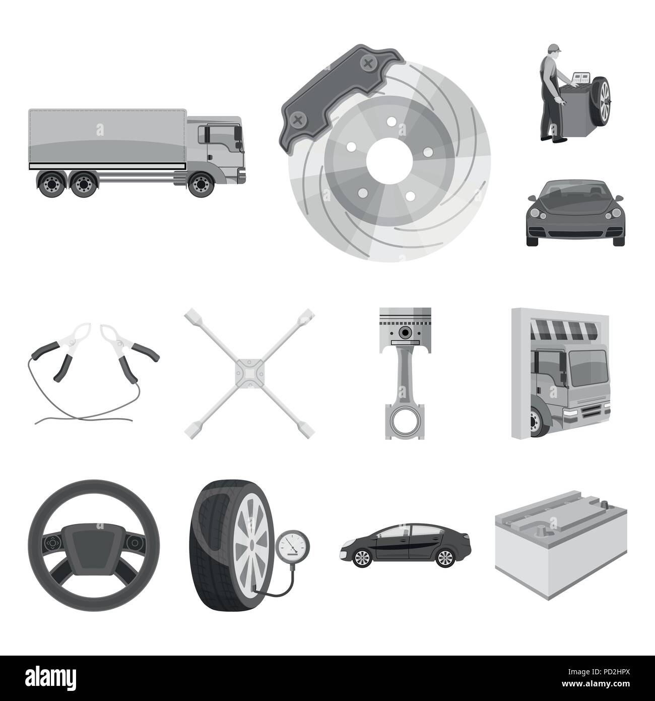 Car, lift, pump and other equipment monochrome icons in set collection ...
