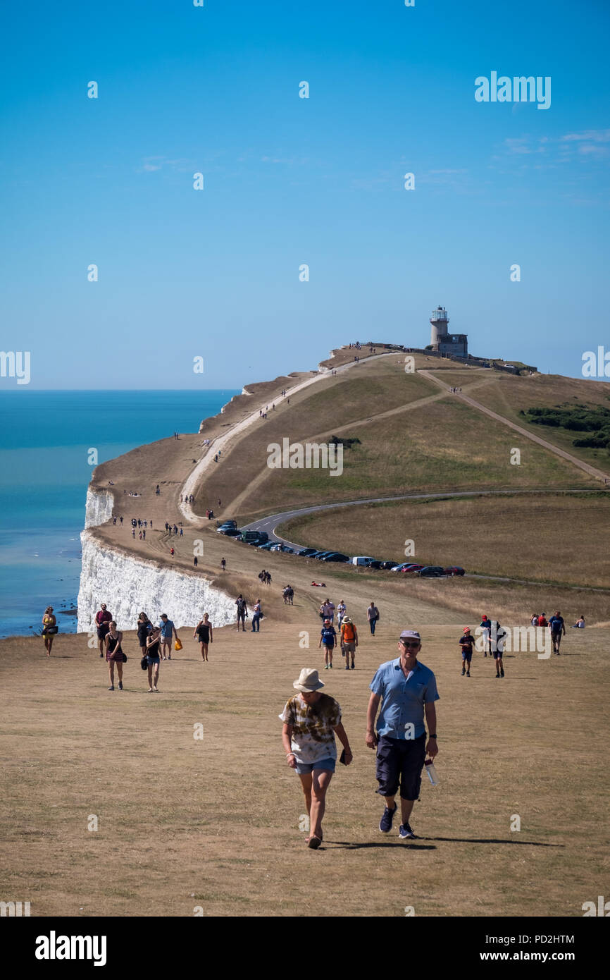 People enjoying the hot and sunny summer weather at Beachy Head in East ...