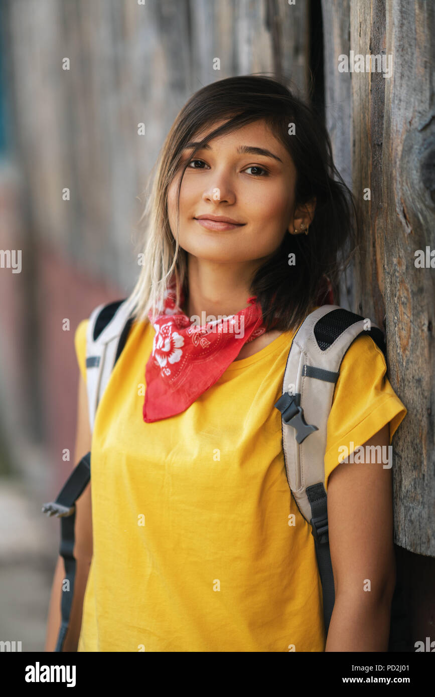Beautiful smiling girl enjoying warm summer weather Stock Photo - Alamy