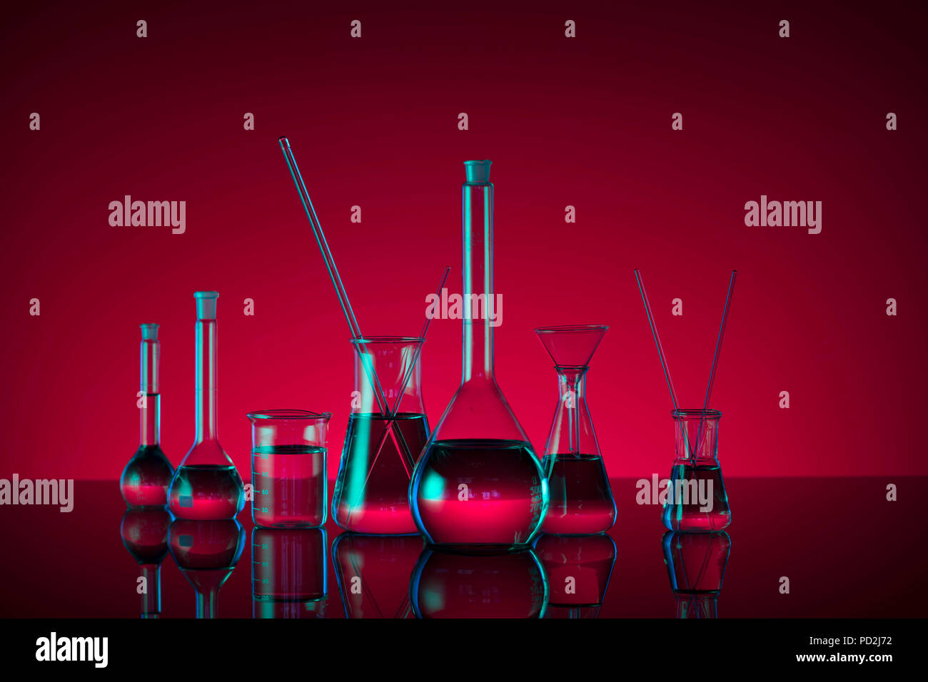 Chemical laboratory concept. Experiment with liquids. Laboratory ...
