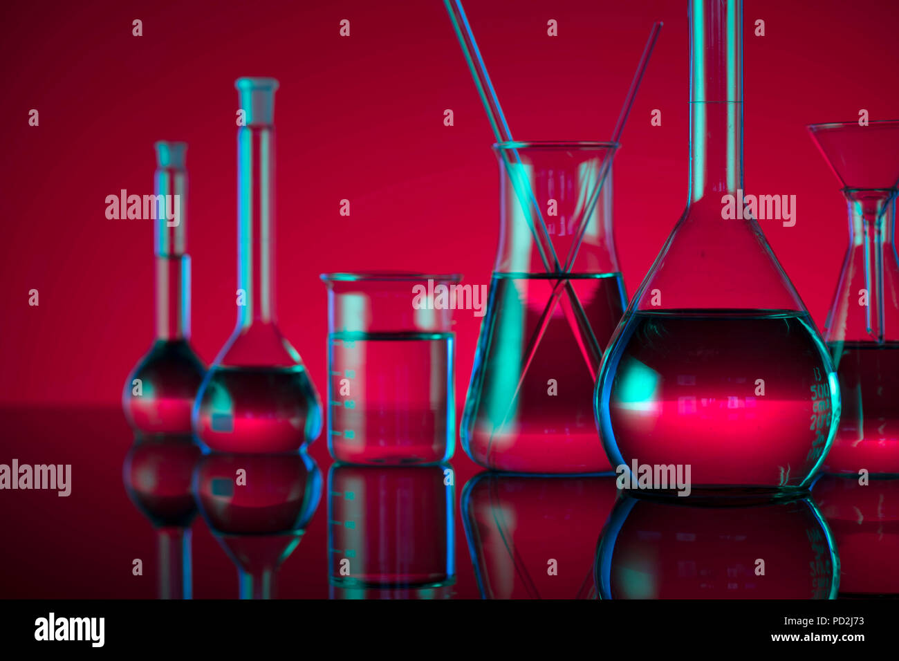 Chemical laboratory concept. Experiment with liquids. Laboratory ...
