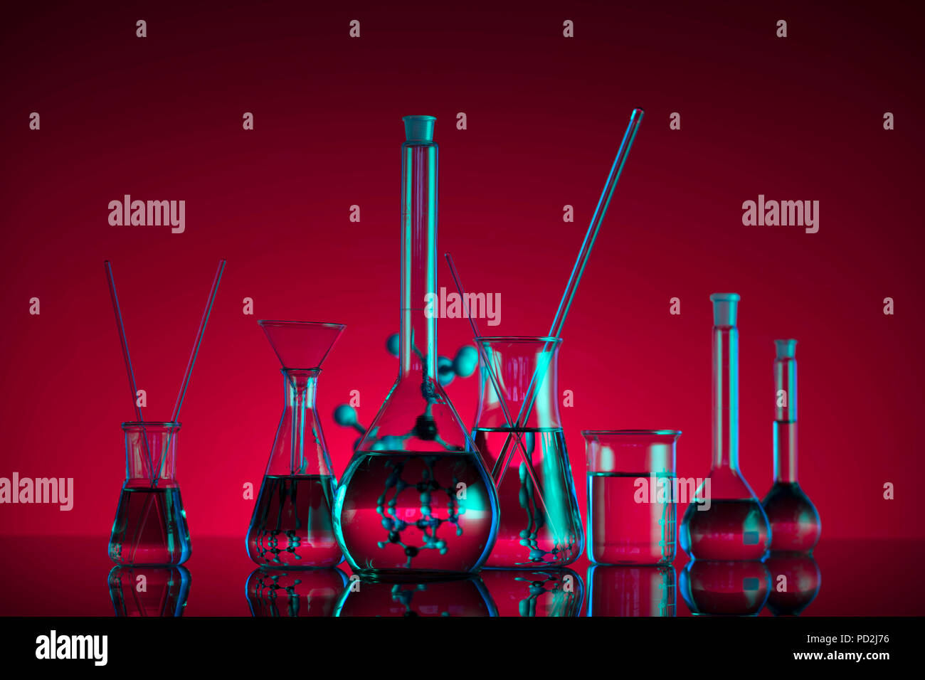 Chemical laboratory concept. Experiment with liquids. Laboratory ...