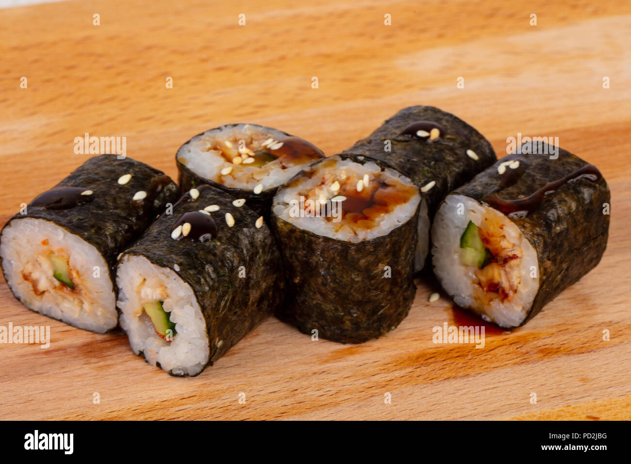 Roll Unagi Maki with eel Stock Photo - Alamy