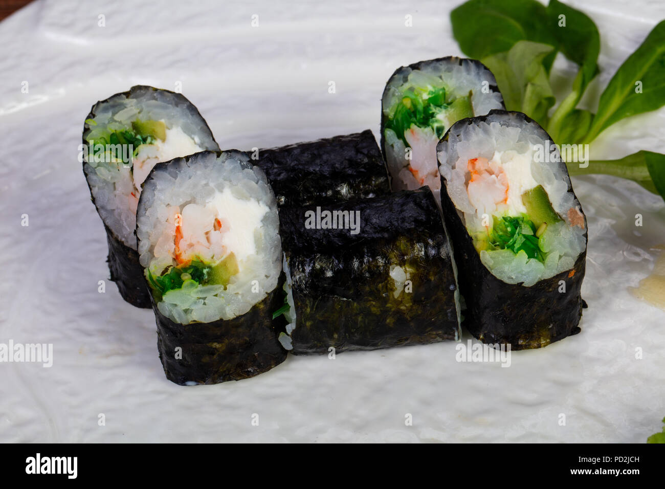 Japanese Maki roll with natural crab Stock Photo - Alamy