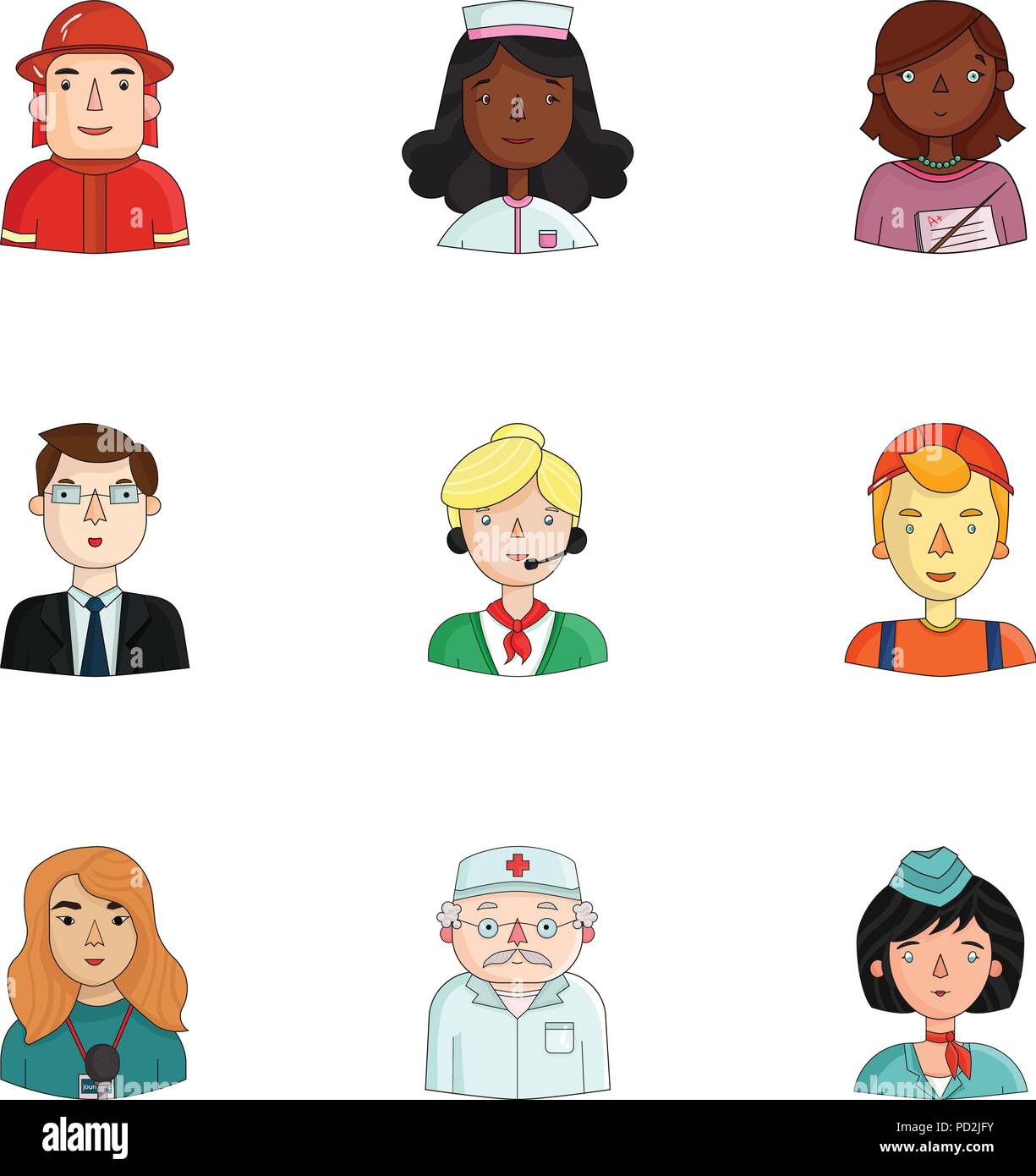 People of different profession set icons in cartoon design. Big ...