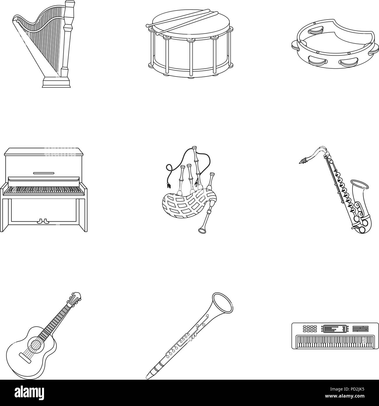 Musical instruments set icons in outline style. Big collection of ...