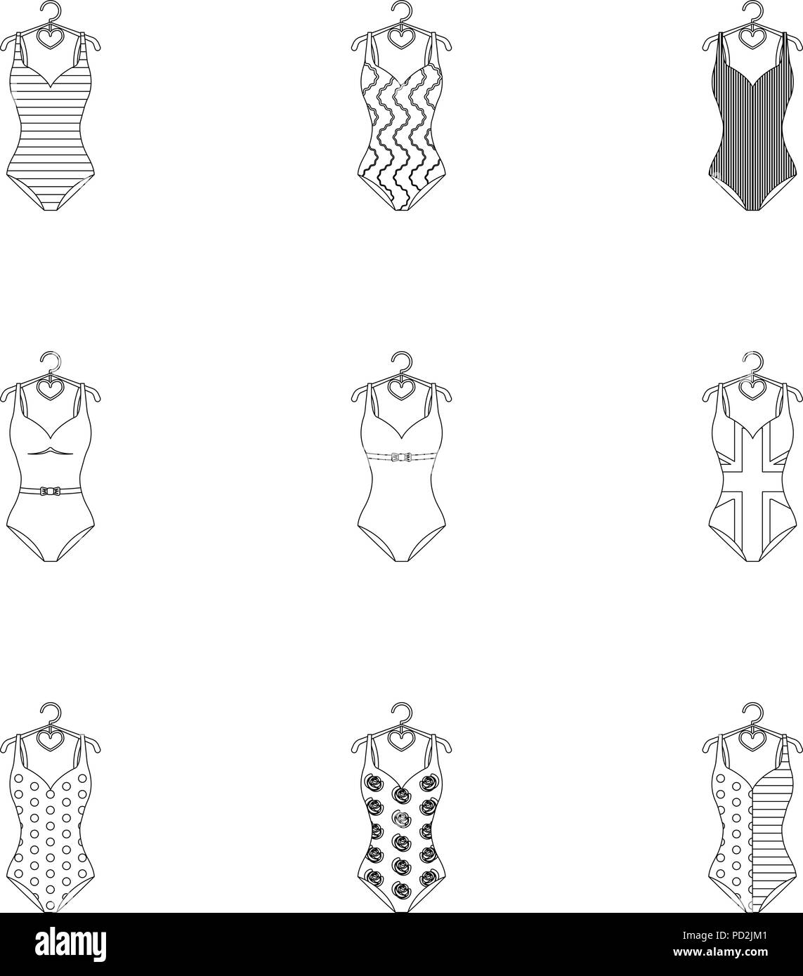 Different types of swimsuits outline icons in set collection for design ...