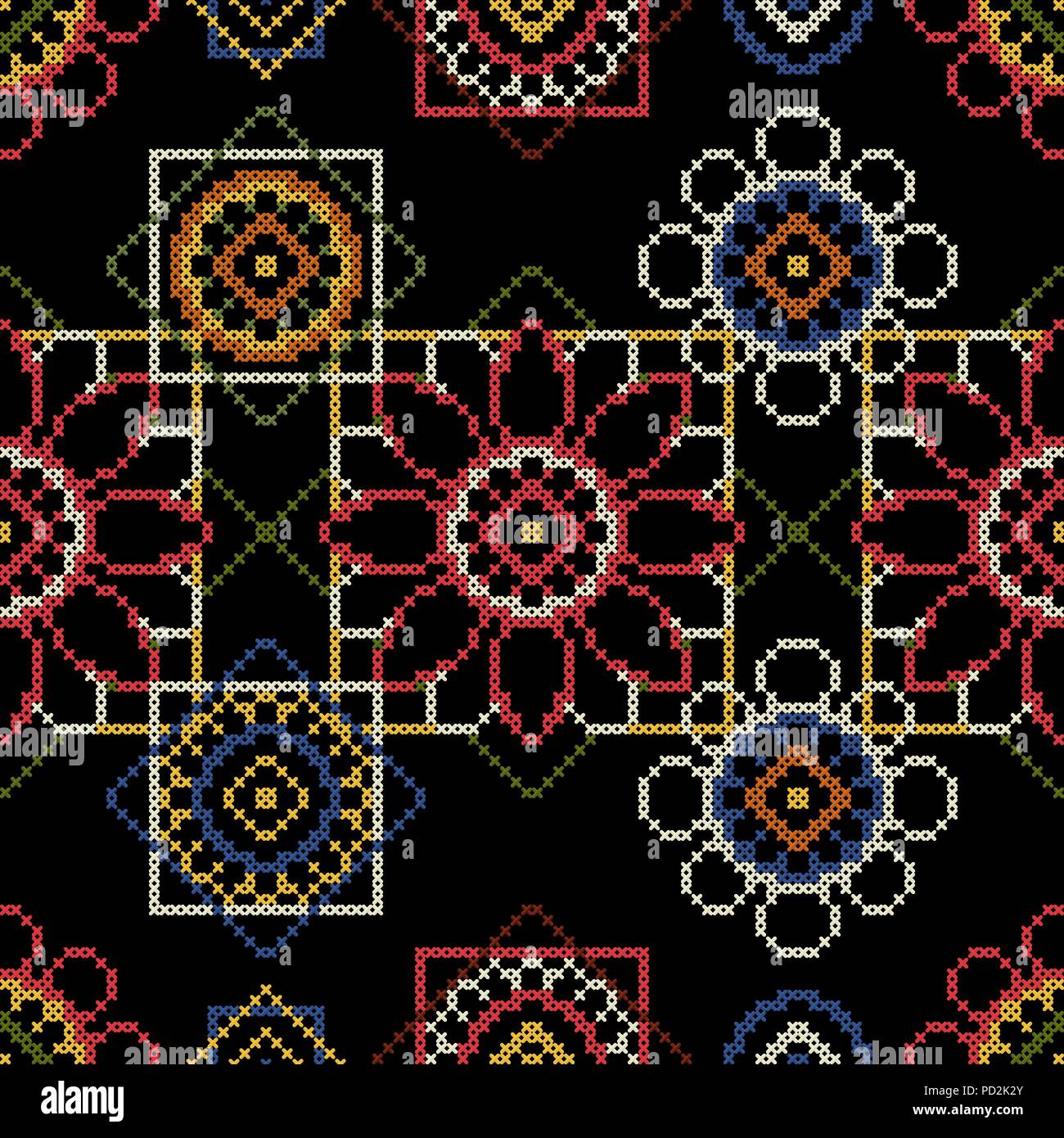 Embroidery vector illustration. Seamless pattern background for bedding ...