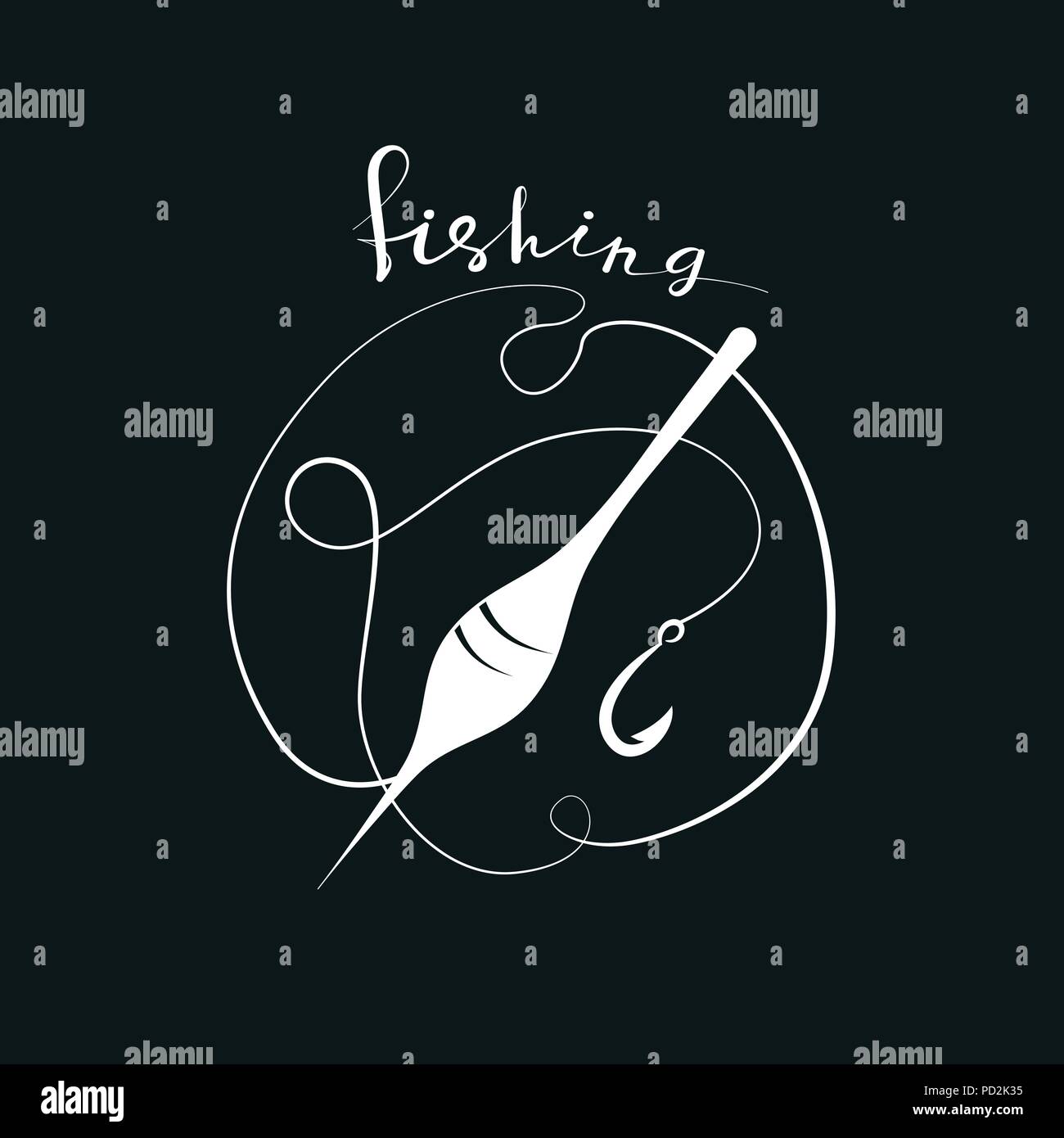 Silhouette of a fishing hook with a float. Calligraphy text vector ...