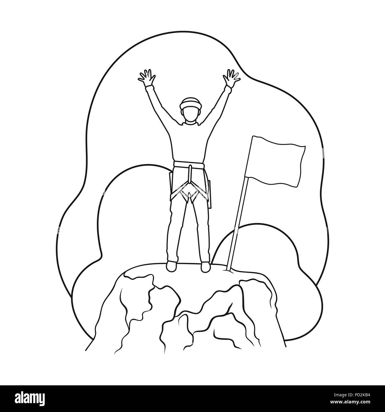 Climber on conquered top.Mountaineering single icon in outline style ...