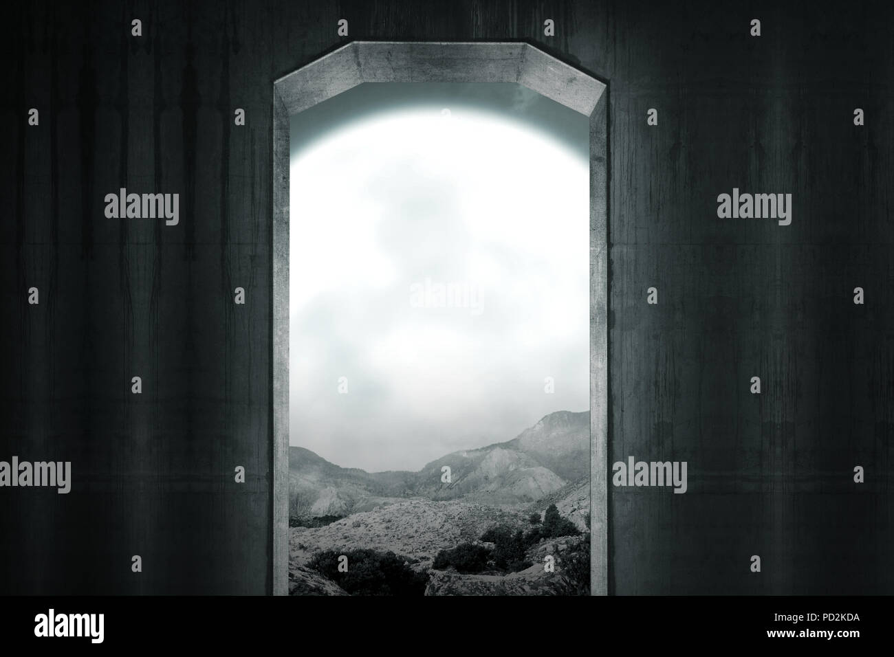 Old dark gate opening to the spooky place. Halloween background Stock ...