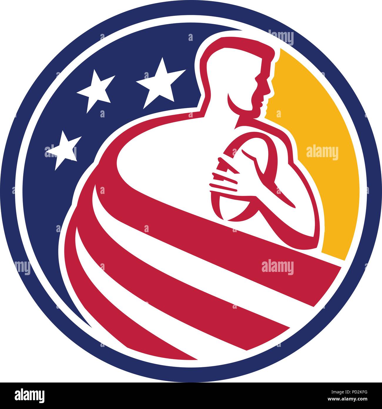 Mascot icon illustration of an American rugby union player running with ...