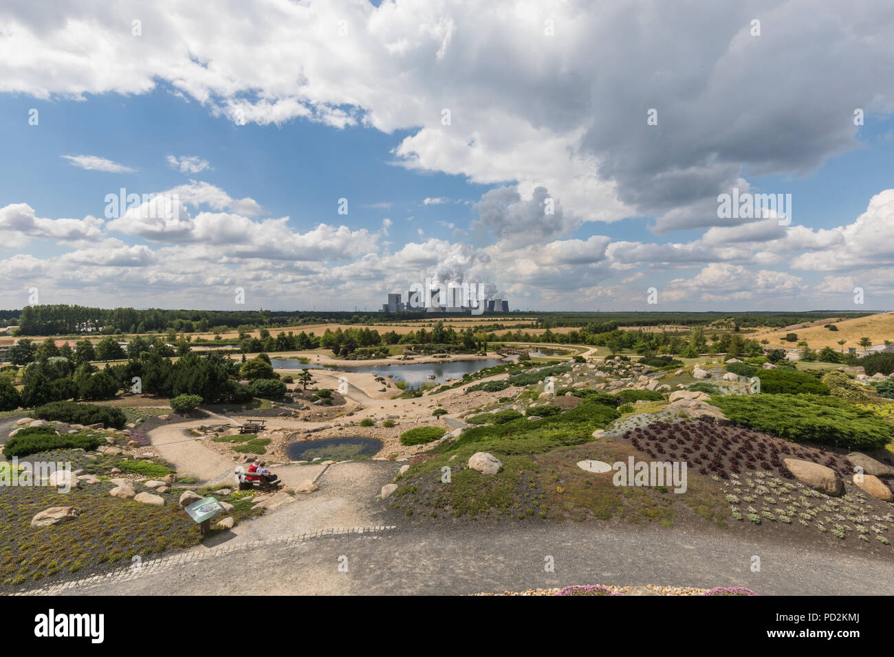 view to coal power plant boxberg from findlingspark nochten in germany ...