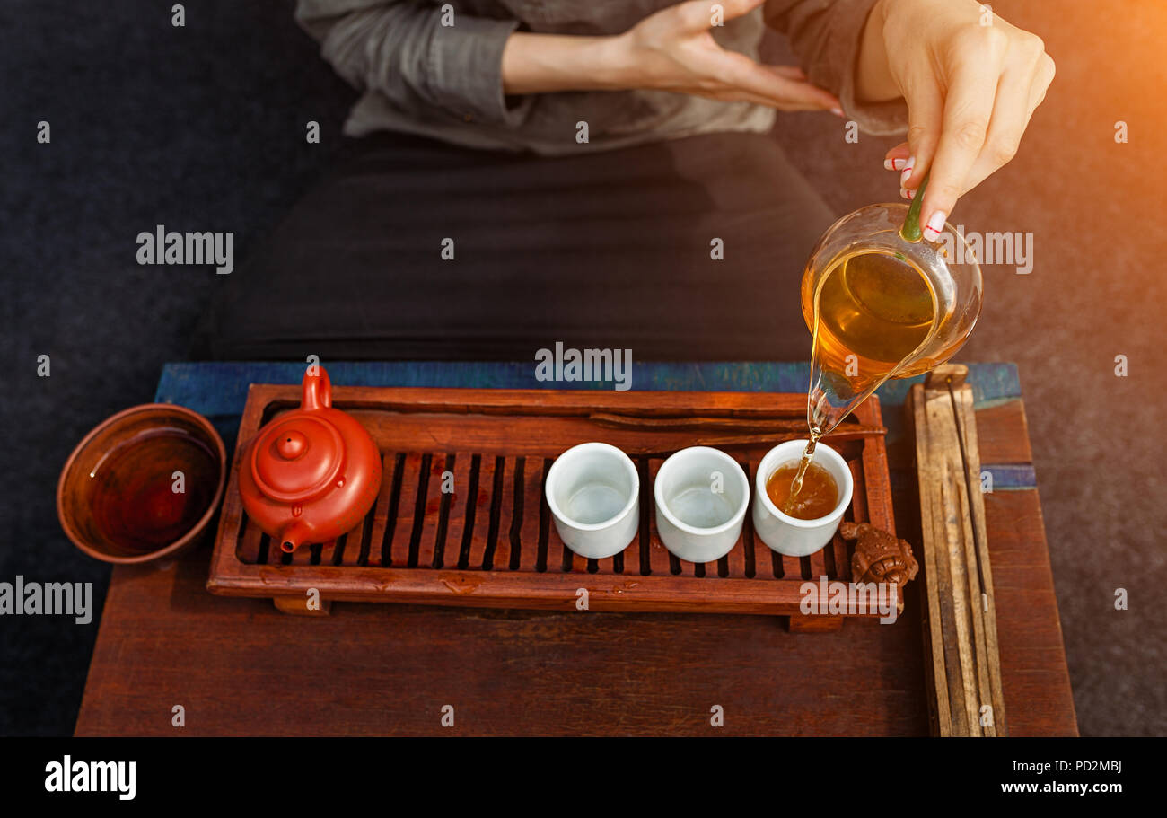 Chinese tea ceremony is perfomed by tea master in kimono Relax ...