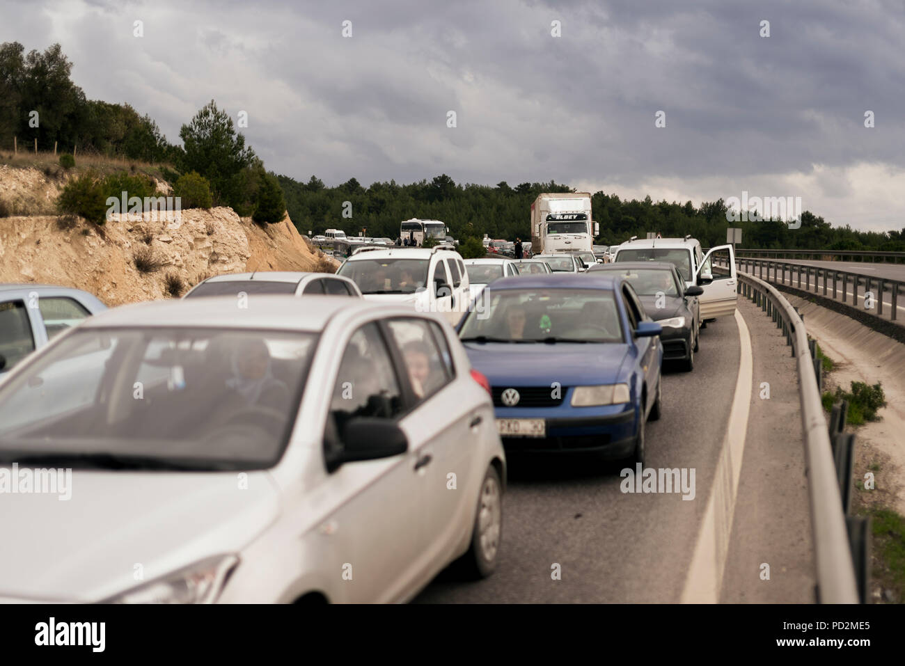 Izmir, Turkey - January 21, 2018: Traffic jam on the Manisa Izmir Road ...