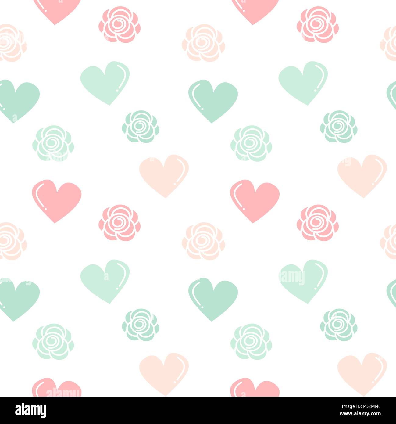 cute lovely hearts and roses seamless vector pattern background ...