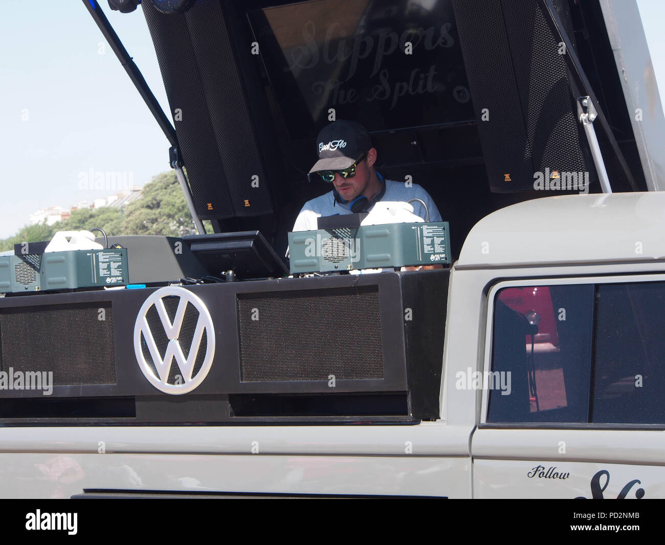 A vintage split screen VW camper van converted into a mobile DJ booth ...
