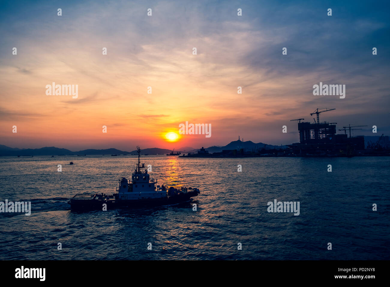 Sunset of Victoria Harbor of Hong Kong Stock Photo - Alamy